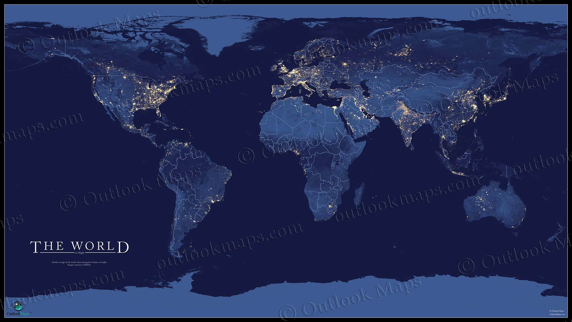 World Map At Night NASA Satellite View Of City Lights