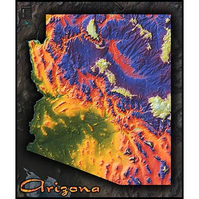 Arizona Map | Topographic Style Adds Color to Rugged Terrain