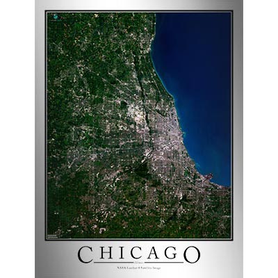 Chicago, IL Satellite Map Print | Aerial Image Poster