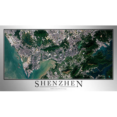 Shenzhen, China Satellite Map Print | Aerial Image Poster