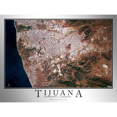 Tijuana, Mexico Satellite Map Print | Aerial Image Poster